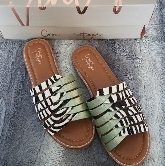 Crown Vintage | Shoes | Zebra Print Slide Sandals Size 7 | Poshmark